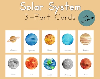 Solar System 3 Part Cards, Montessori, Homeschool, Reggio Emilia ...