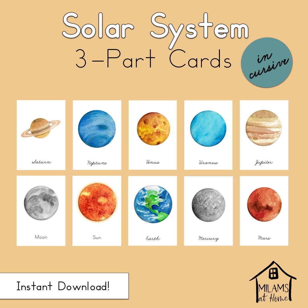 Solar System Cursive 3 Part Cards, Montessori, Homeschool, Reggio ...