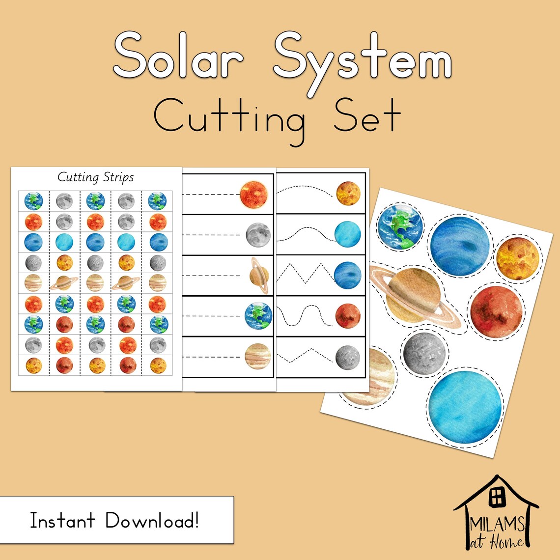 Watercolor Solar System Cutting Set, Montessori, Charlotte Mason ...