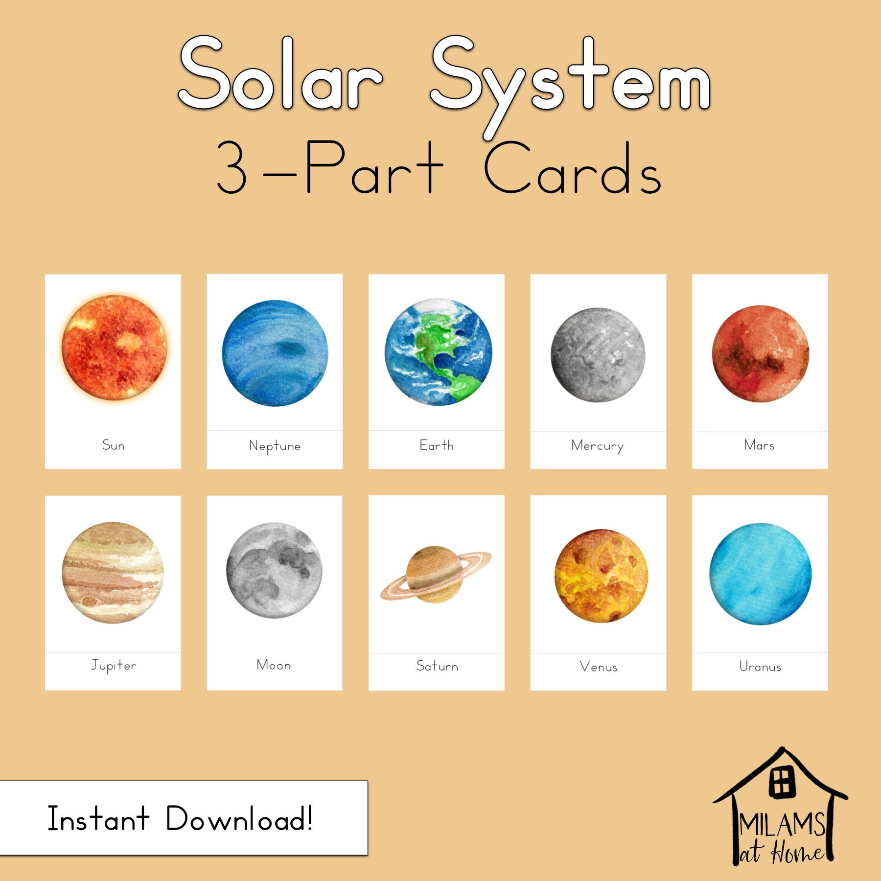 Watercolor Solar System Bundle, Montessori, Charlotte Mason, Reggio ...