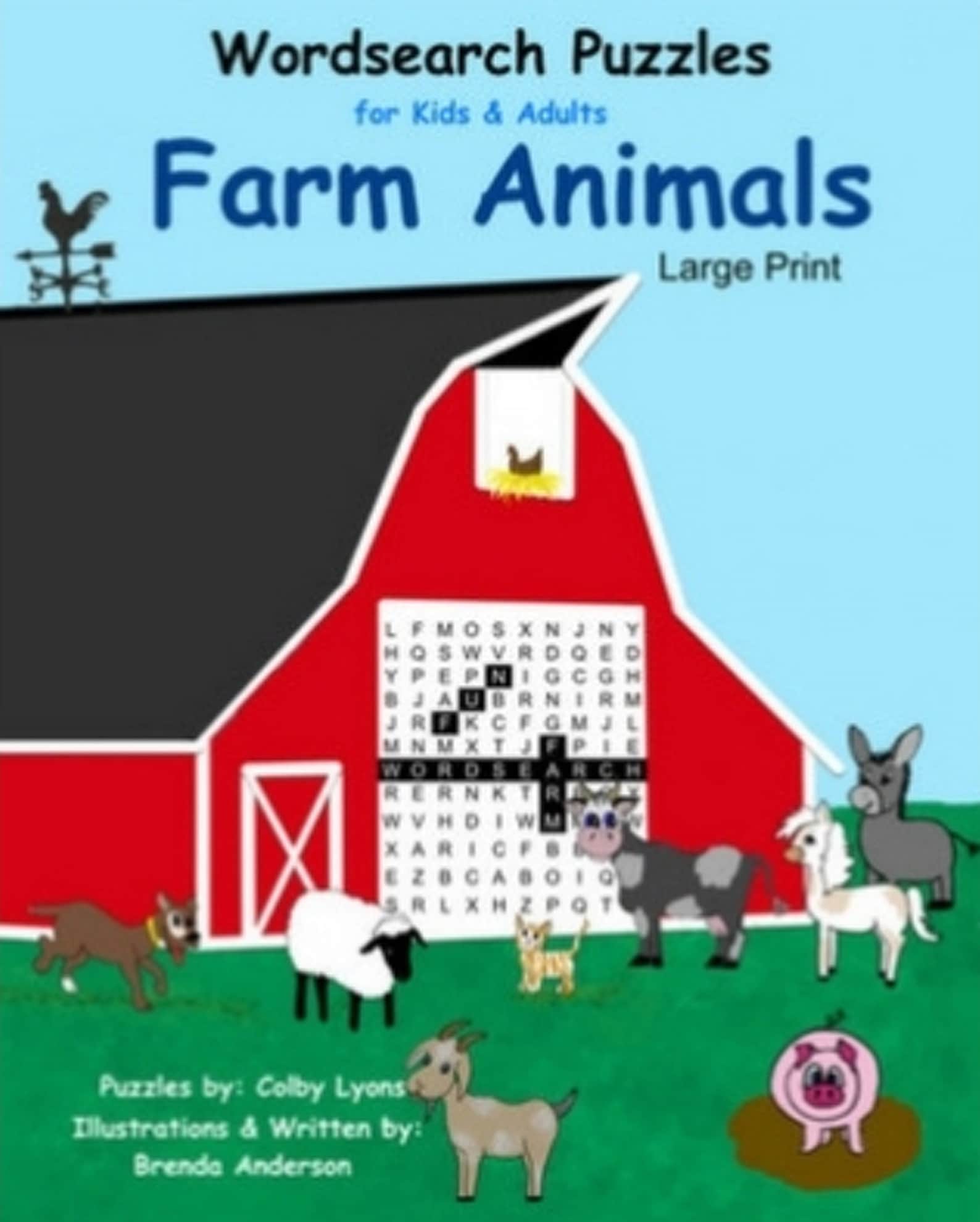 Wordsearch Farm Animal Puzzle Coloring Book for Adults and - Etsy