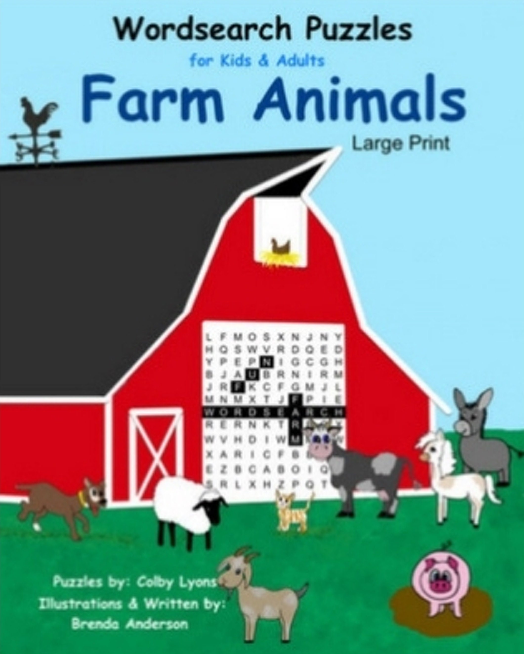 Wordsearch Farm Animal Puzzle Coloring Book for Adults and Children ...