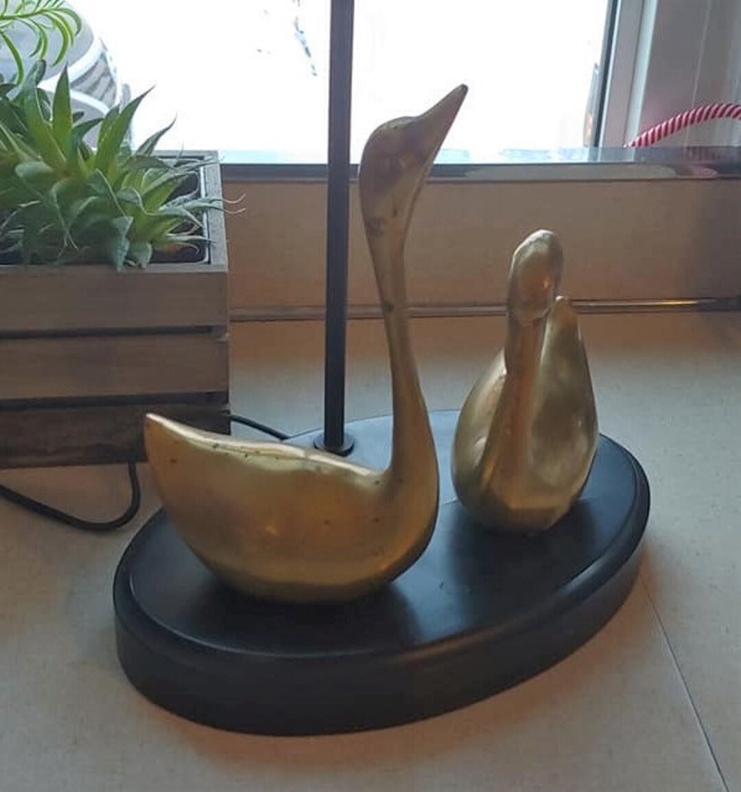Mid Century Brass Swan Table Lamp - Etsy