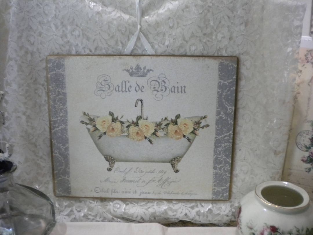Vintage Plaque / Bathroom Sign / Paris / Salle De Bain/ Hanging Plaque8 ...
