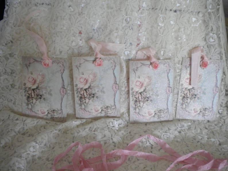 Tags Roses With Mulberry Roses and Pearls (4) - Etsy