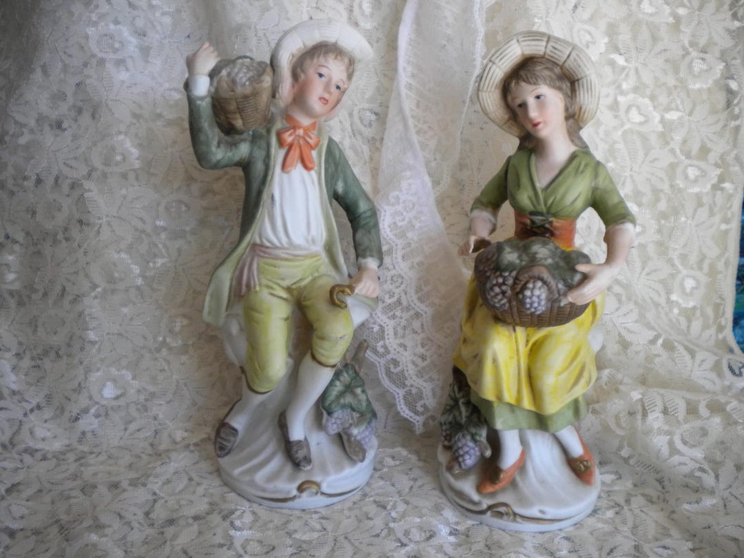 Vintage Bisque Man and Woman Figurines Cross Sword Marking - Etsy