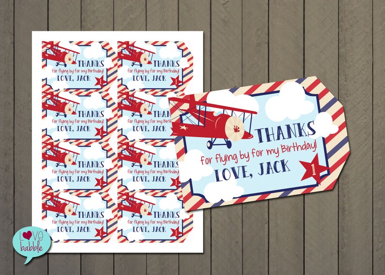 Airplane Flight Aviator Plane favor tags labels red and blue | Etsy