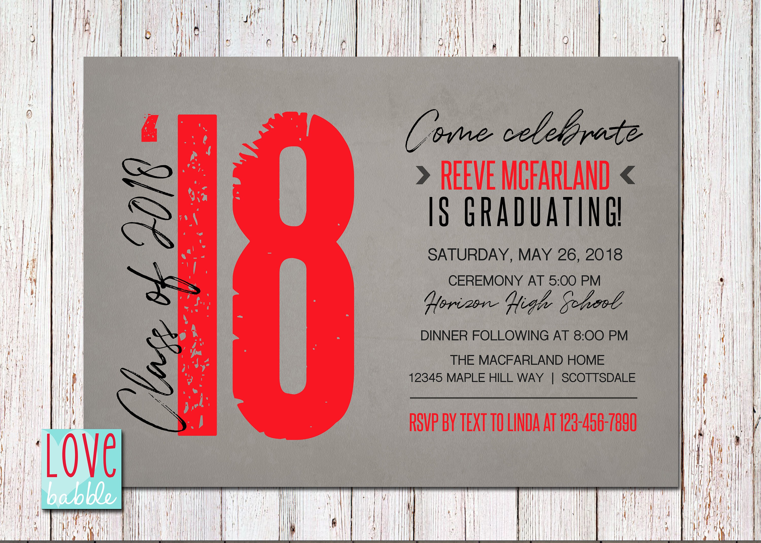 2018 Graduation Party Invitation, Announcement, PRINTABLE DIGITAL FILE ...
