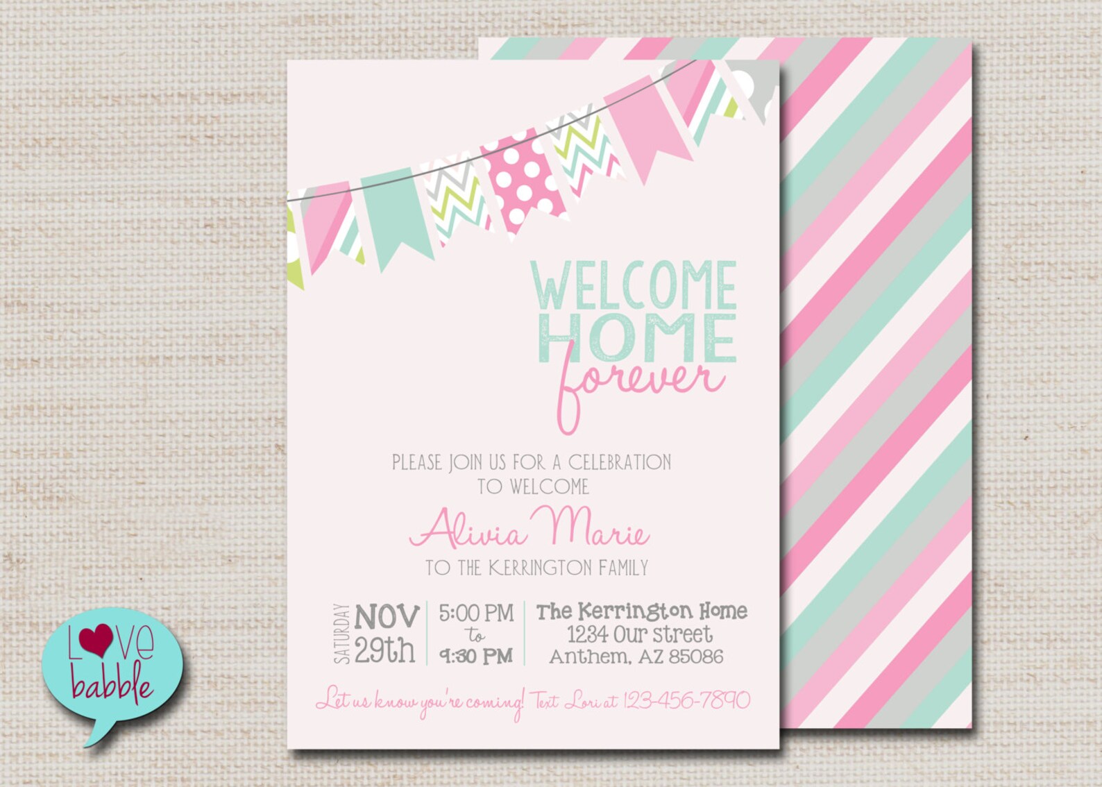 Baby Girl Shower Adoption Invitation, Pink Mint - PRINTABLE DIGITAL ...