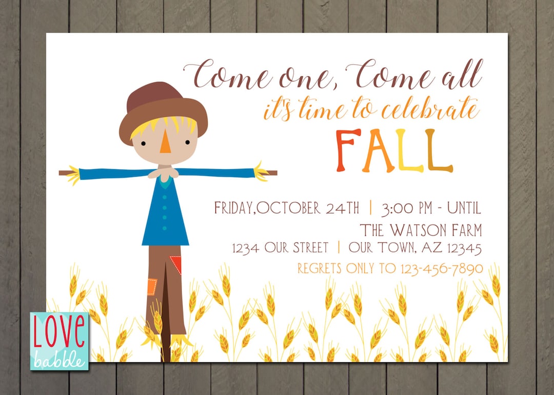 Fall Harvest Pumpkin Patch Scarecrow Farm Festival Party Invitation ...