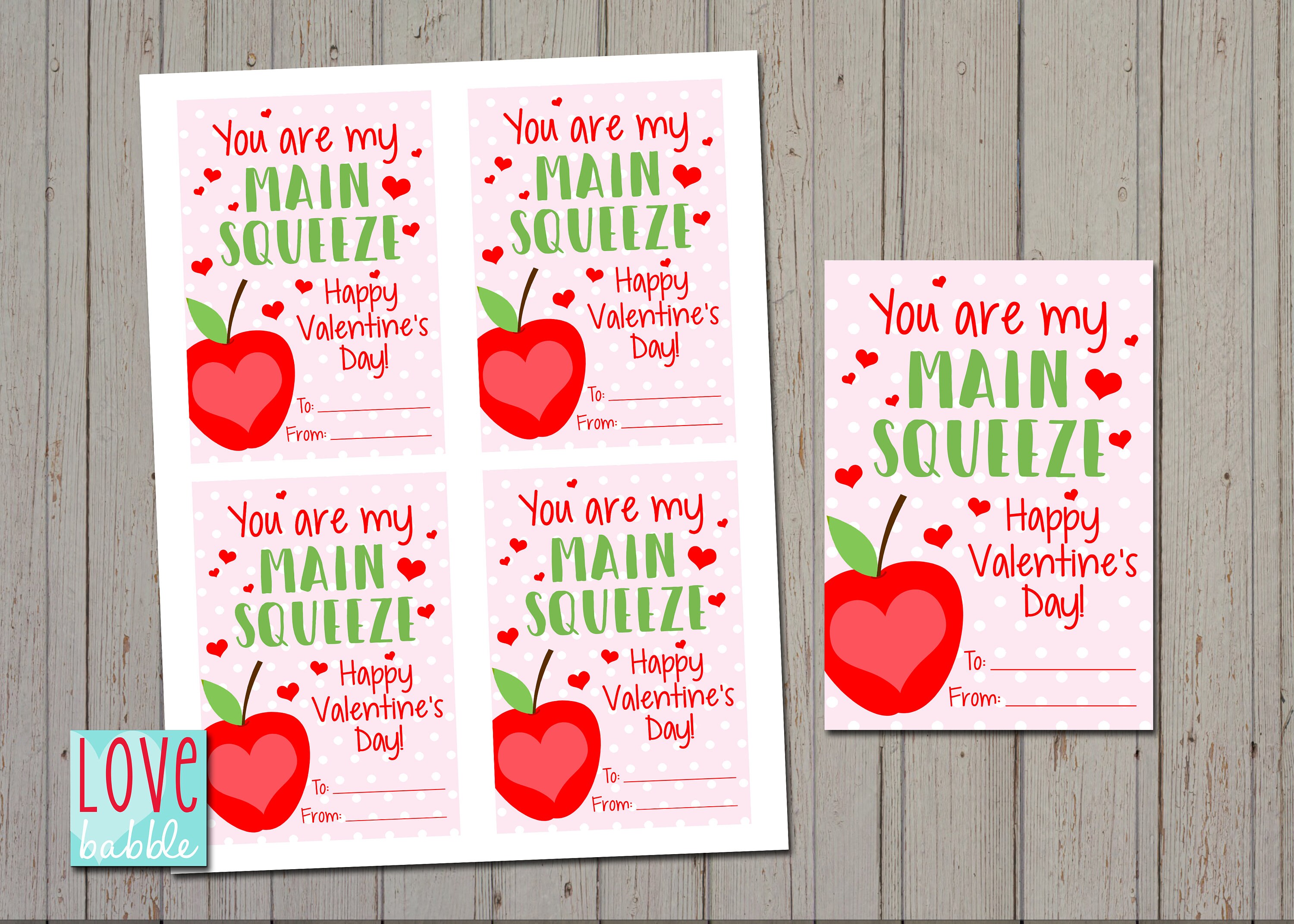 Apple Sauce Squeeze Valentine Exchange Cards Favor Tag PRINTABLE ...