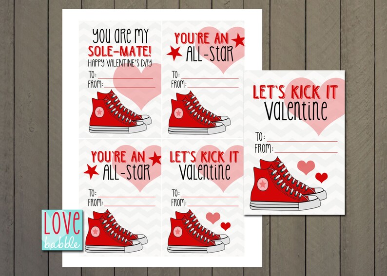 High Top, All Star, Shoe, Tween Valentine Exchange Cards Tag ...