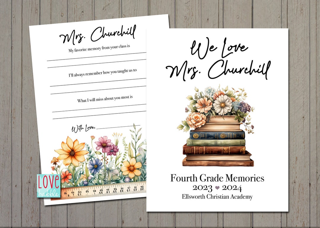 PERSONALIZED Teacher Appreciation Book Cover and Insert Pages, End of ...