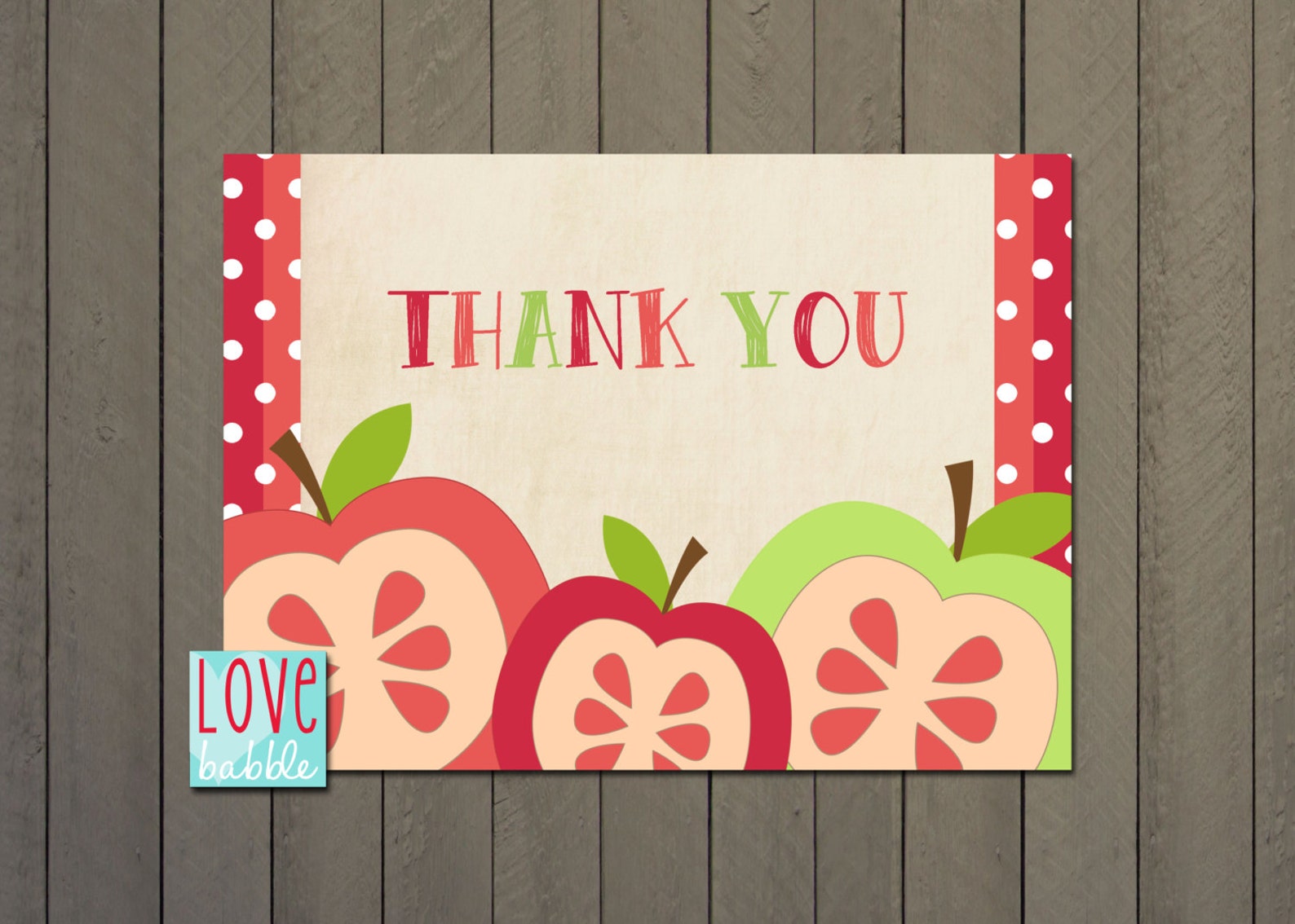 Apple Fall Teacher Thank You Note Card, Pink Red - PRINTABLE DIGITAL ...