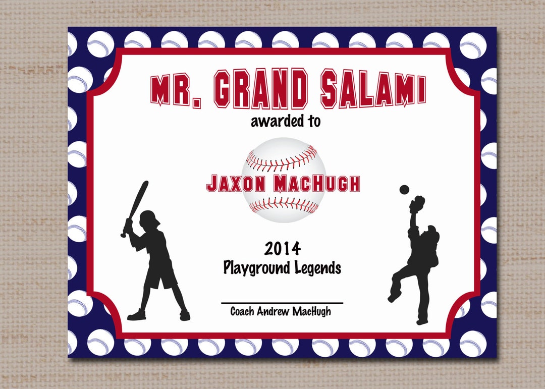 Baseball Sports Award Certificate 8.5 X 11 PRINTABLE DIGITAL FILE - Etsy