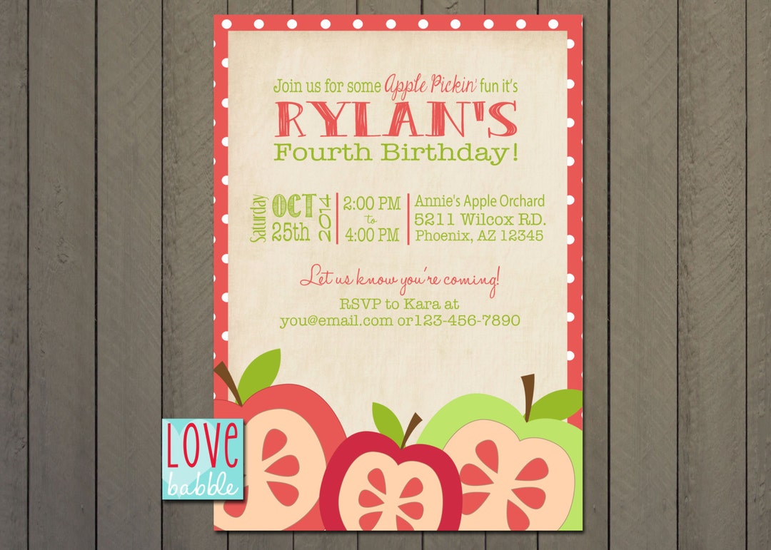 Apple Birthday Party Invitation, Apple Celebration, Harvest Fall Autumn ...