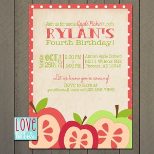 Apple Birthday Party Invitation Apple Celebration Harvest - Etsy