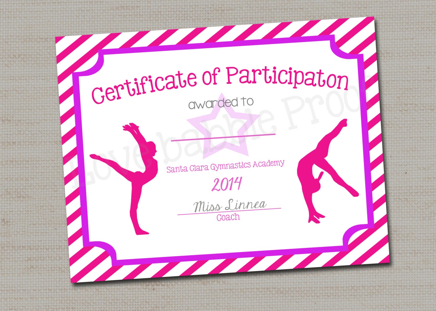 Gymnastics Award Certificate Dance Award PRINTABLE DIGITAL Etsy