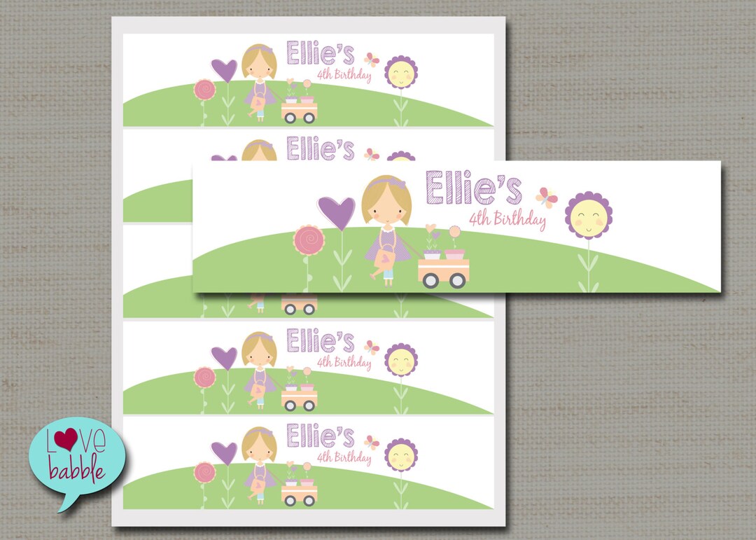 Garden Gardening Party, Spring, Girl Birthday Invitation Water Bottle ...