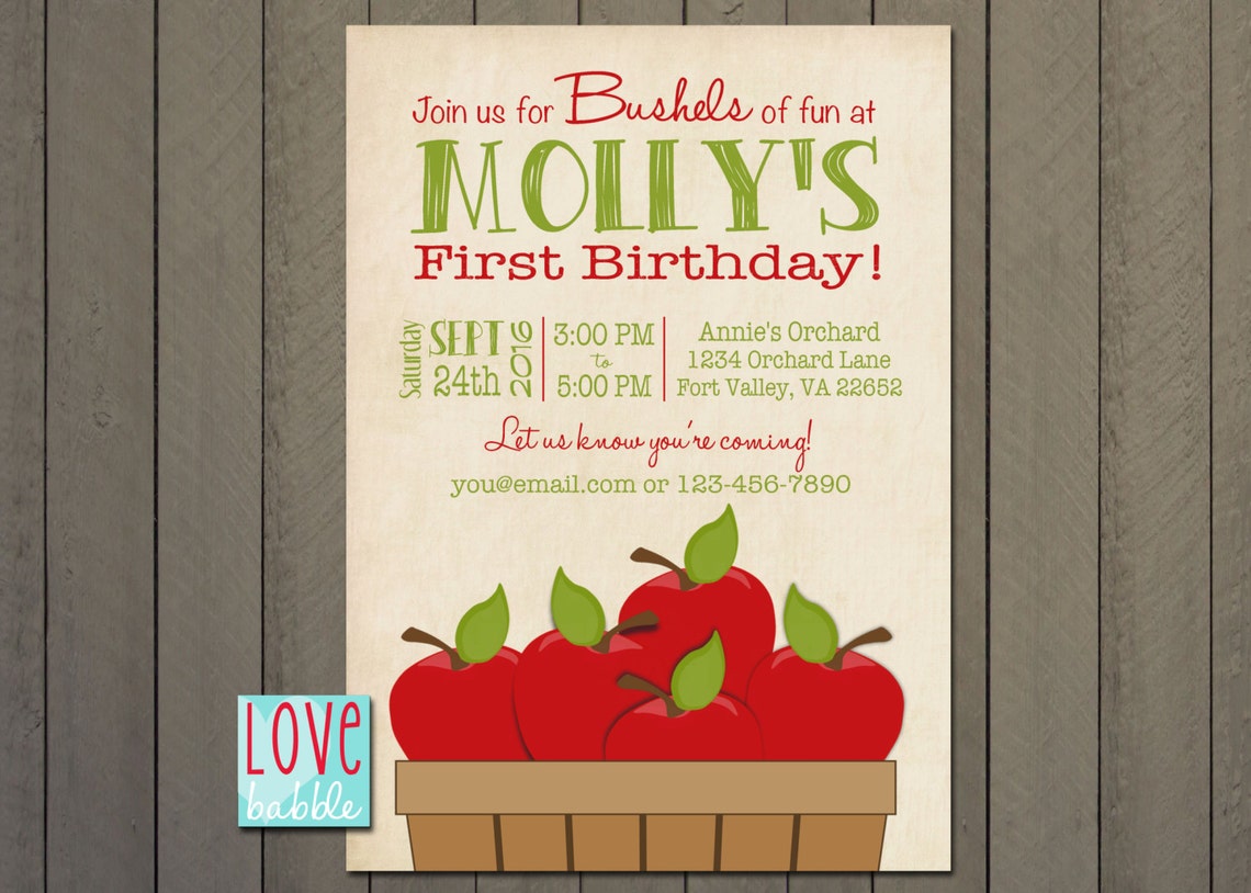 Apple Birthday Party Invitation, Apple Celebration, Harvest Fall Autumn ...