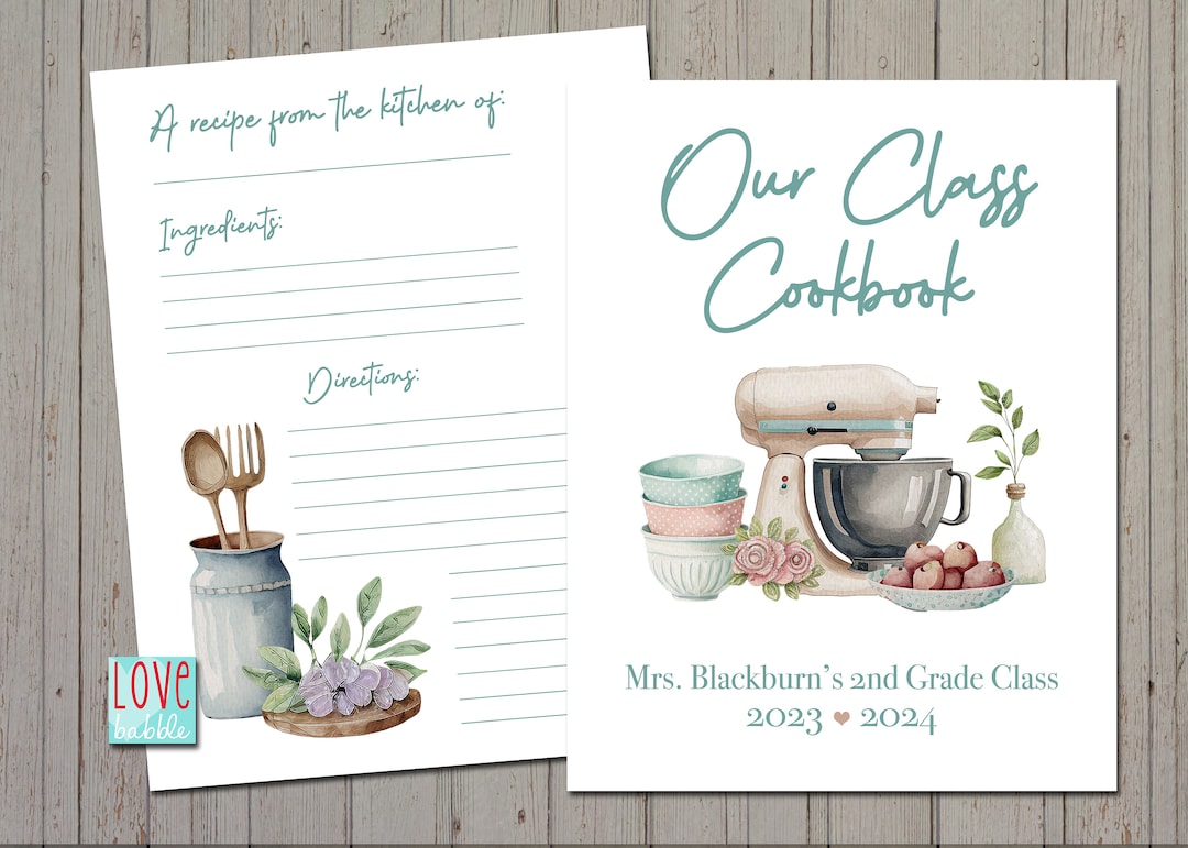 PERSONALIZED Cook Book Cover and Recipe Pages, Classroom, Teacher ...