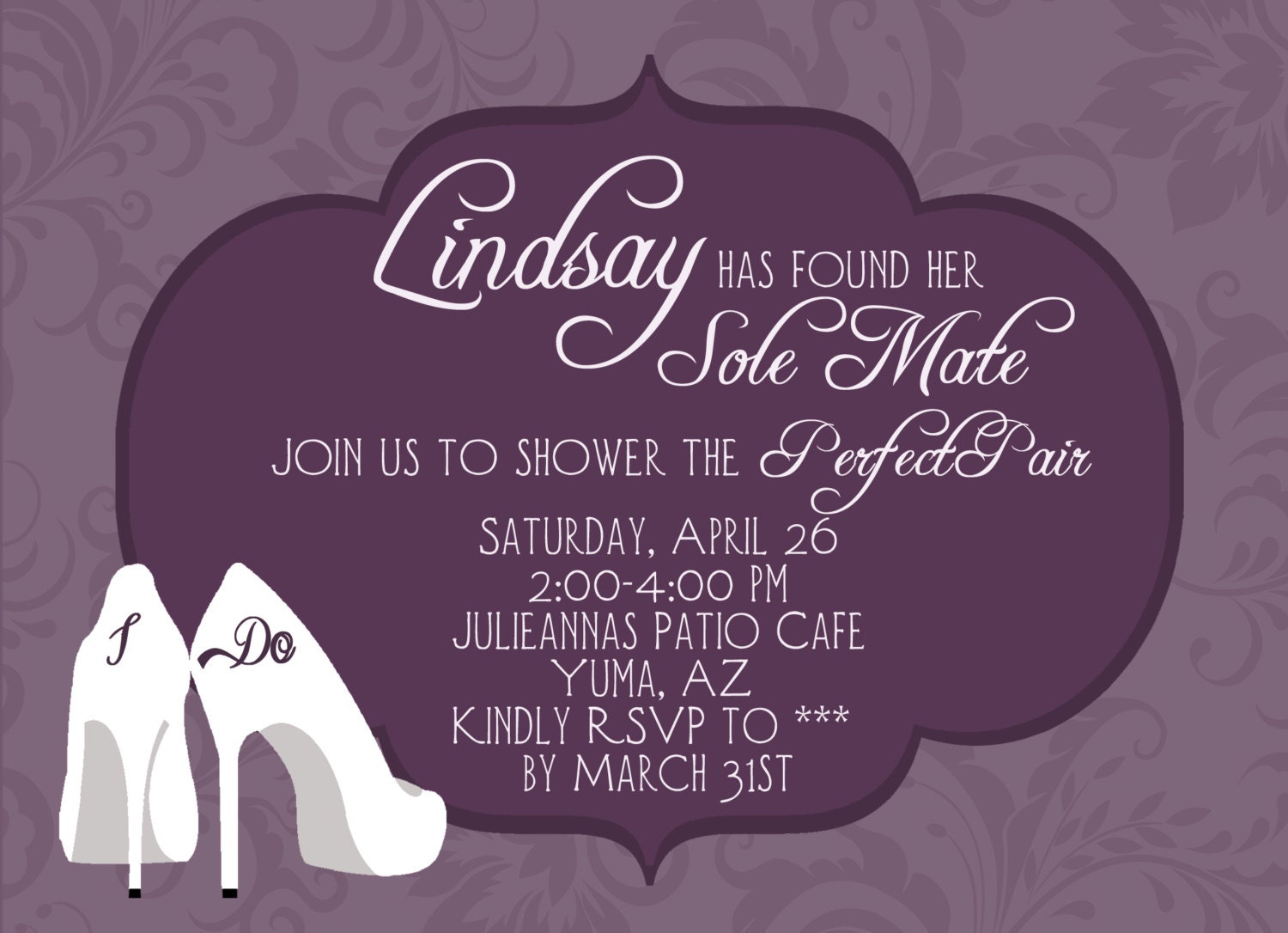 Bridal Shower Shoe Invitation - PRINTABLE DIGITAL FILE, Print Any ...