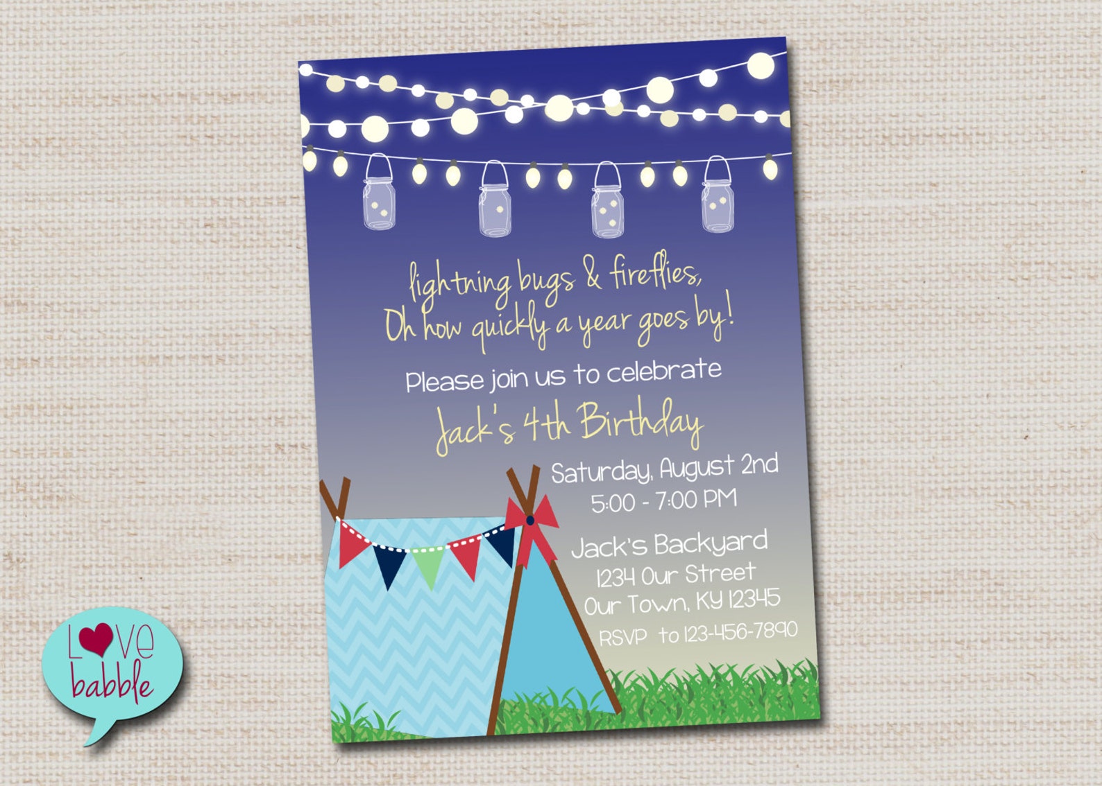 Campout Invitation, Glamping, Fireflies, Twinkle Lights, Tent, Backyard ...