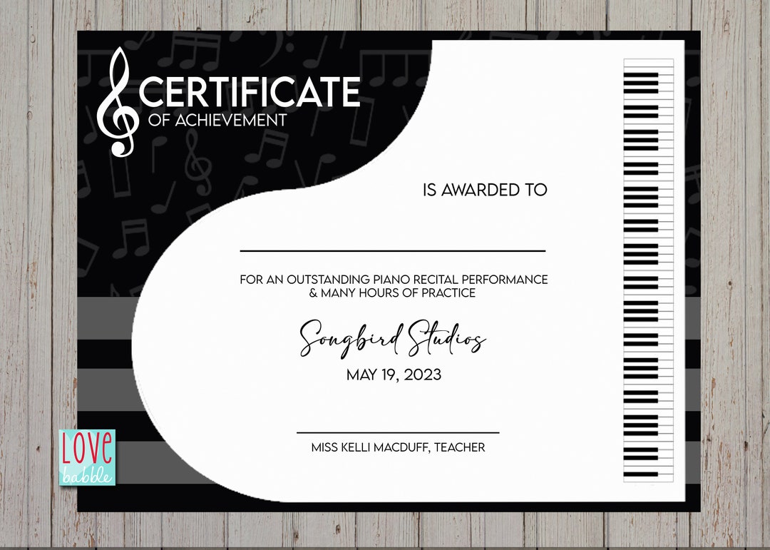 Piano | Music | Award | Recital | Certificate - PRINTABLE DIGITAL FILE ...
