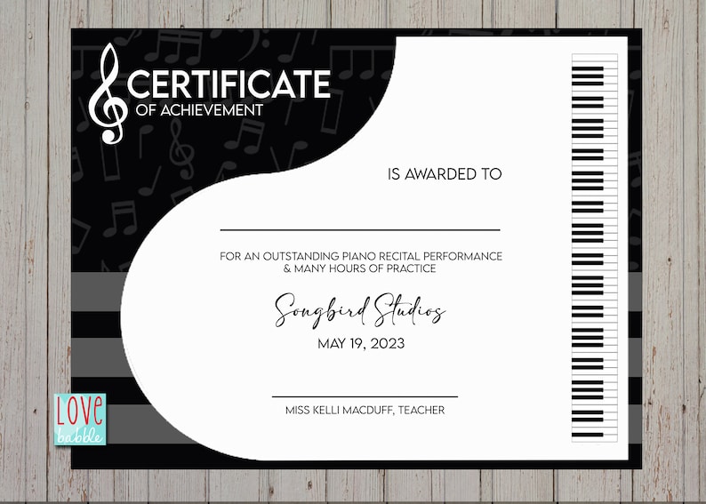 Piano | Music | Award | Recital | Certificate - PRINTABLE DIGITAL FILE ...