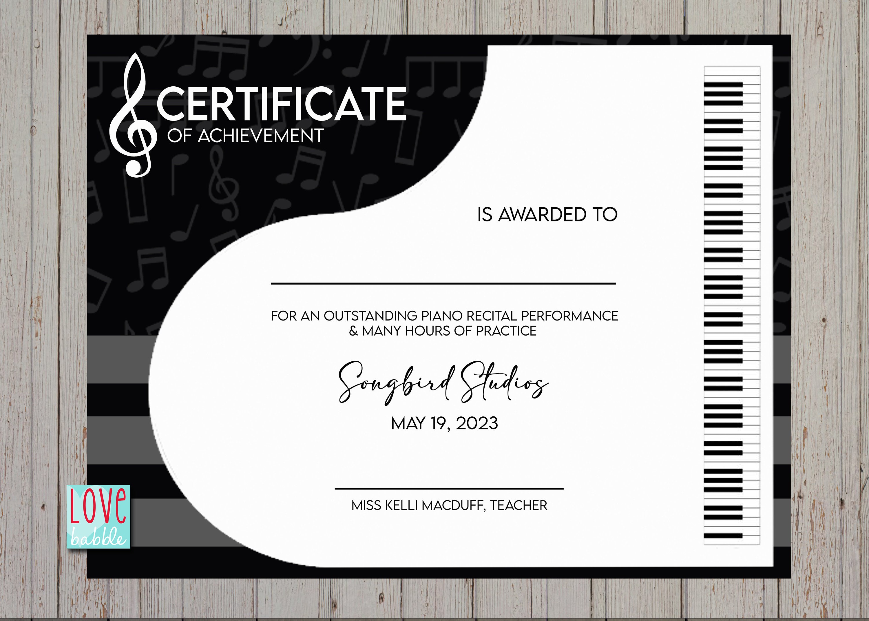 Piano | Music | Award | Recital | Certificate - PRINTABLE DIGITAL FILE ...