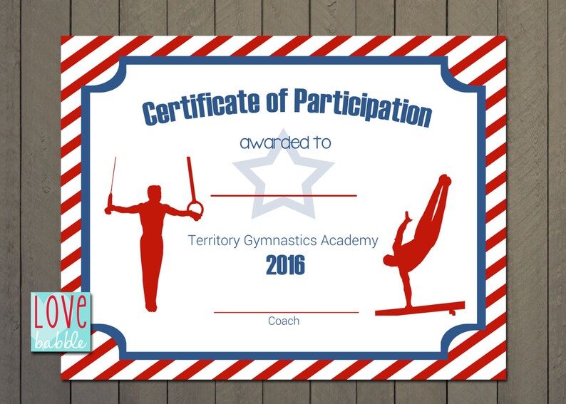 Boys Mens Gymnastics Award Certificate Award PRINTABLE - Etsy