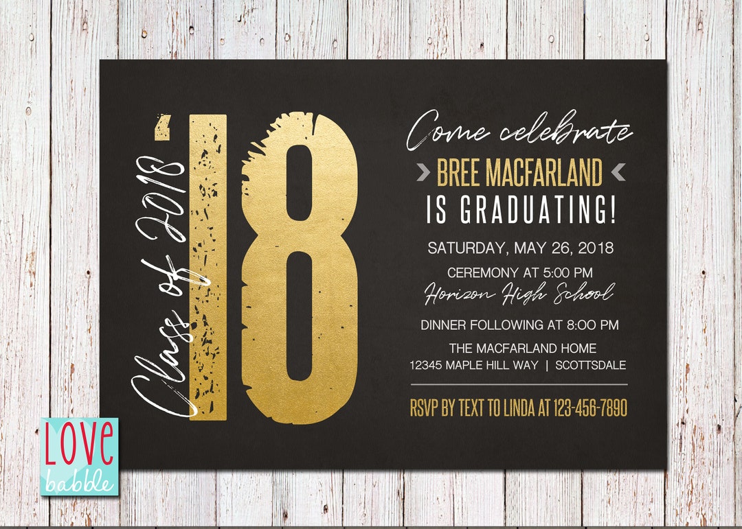 2018 Graduation Party Invitation, Announcement, Black Gold Silver ...