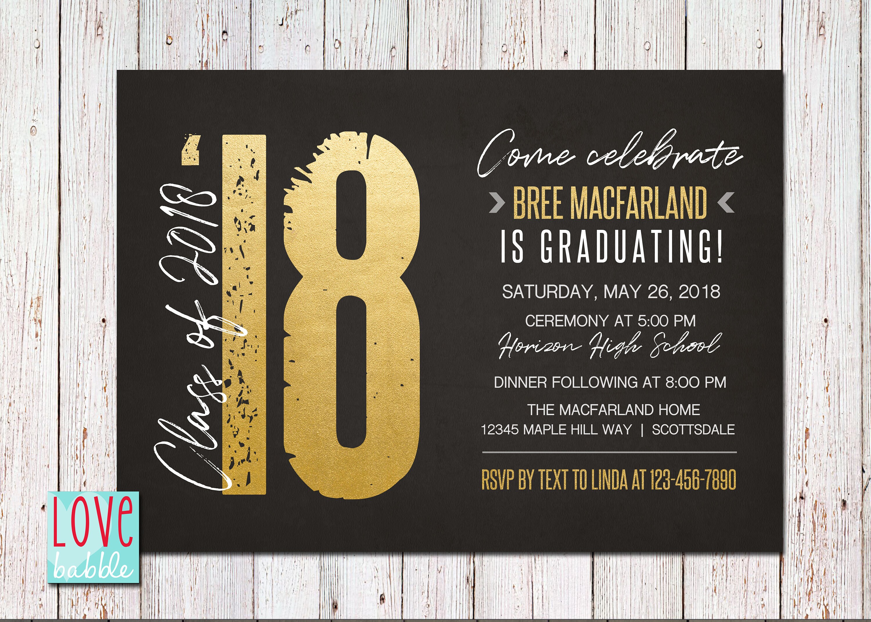 2018 Graduation Party Invitation, Announcement, Black Gold Silver ...