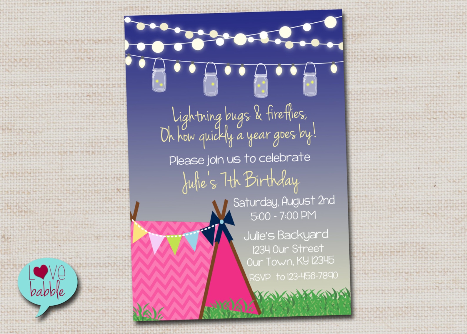 Campout Invitation, Glamping, Fireflies, Twinkle Lights, Tent, Backyard ...
