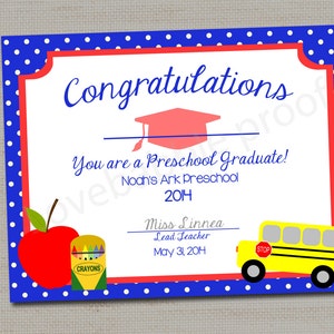 Preschool Kindergarten Graduation Promotion Commencement Certificate ...