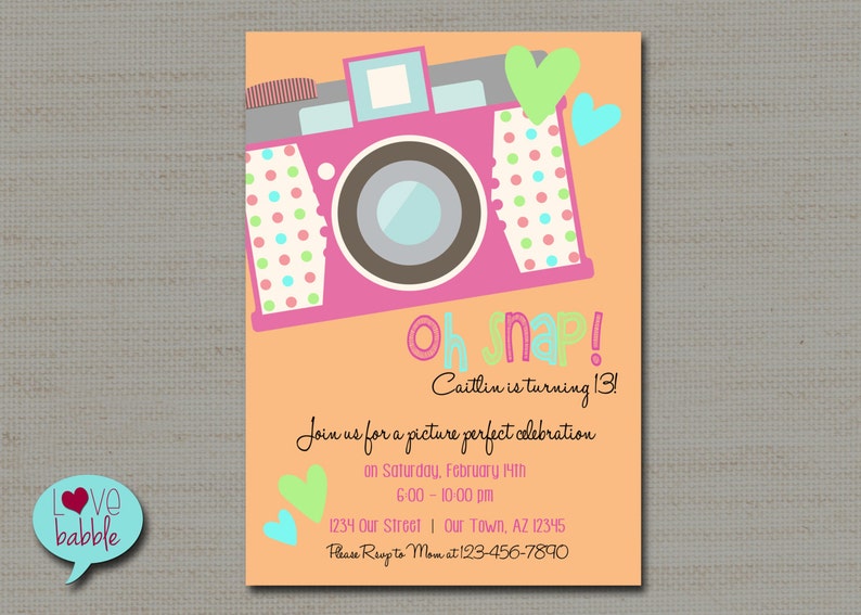 Tween Teen Birthday Party Invitation, Photo Scavenger Hunt, Photo Booth ...