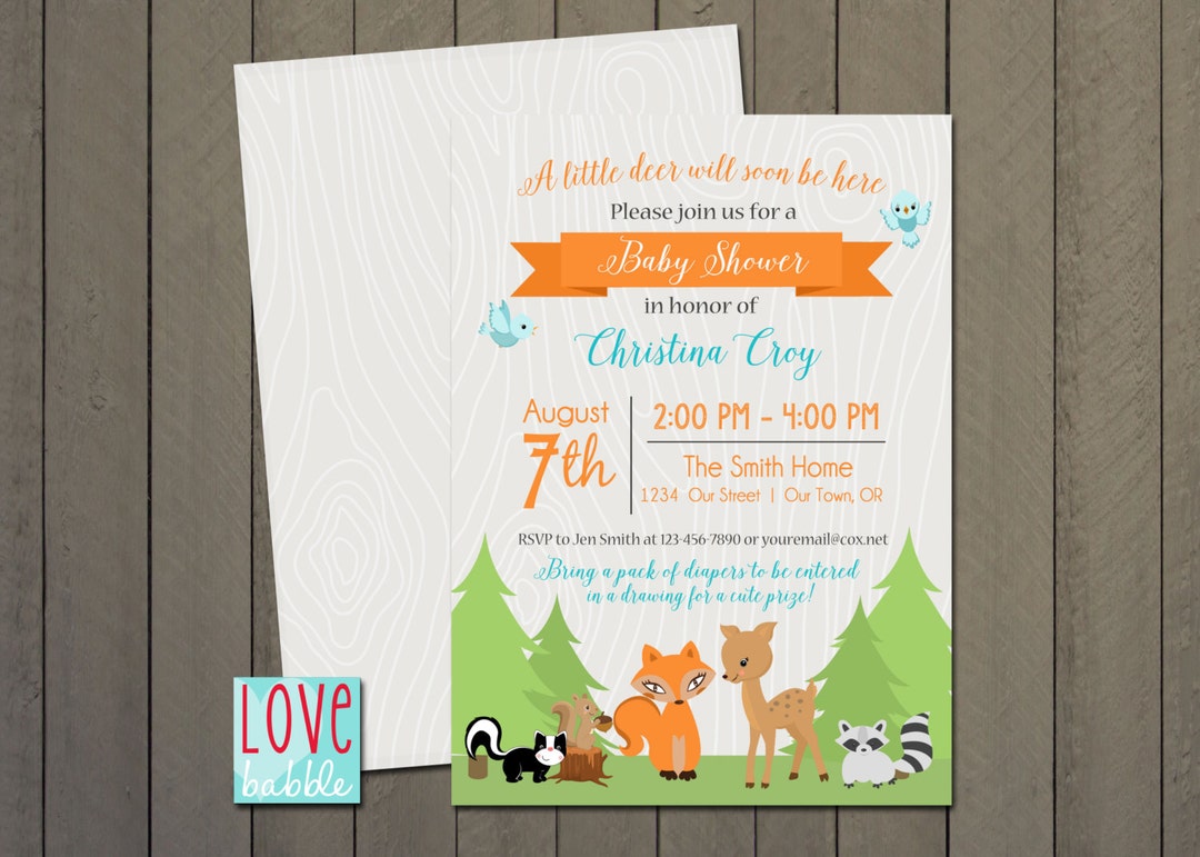 Woodland Forest Animal Outdoor Party, Camping Baby Shower Invitation ...