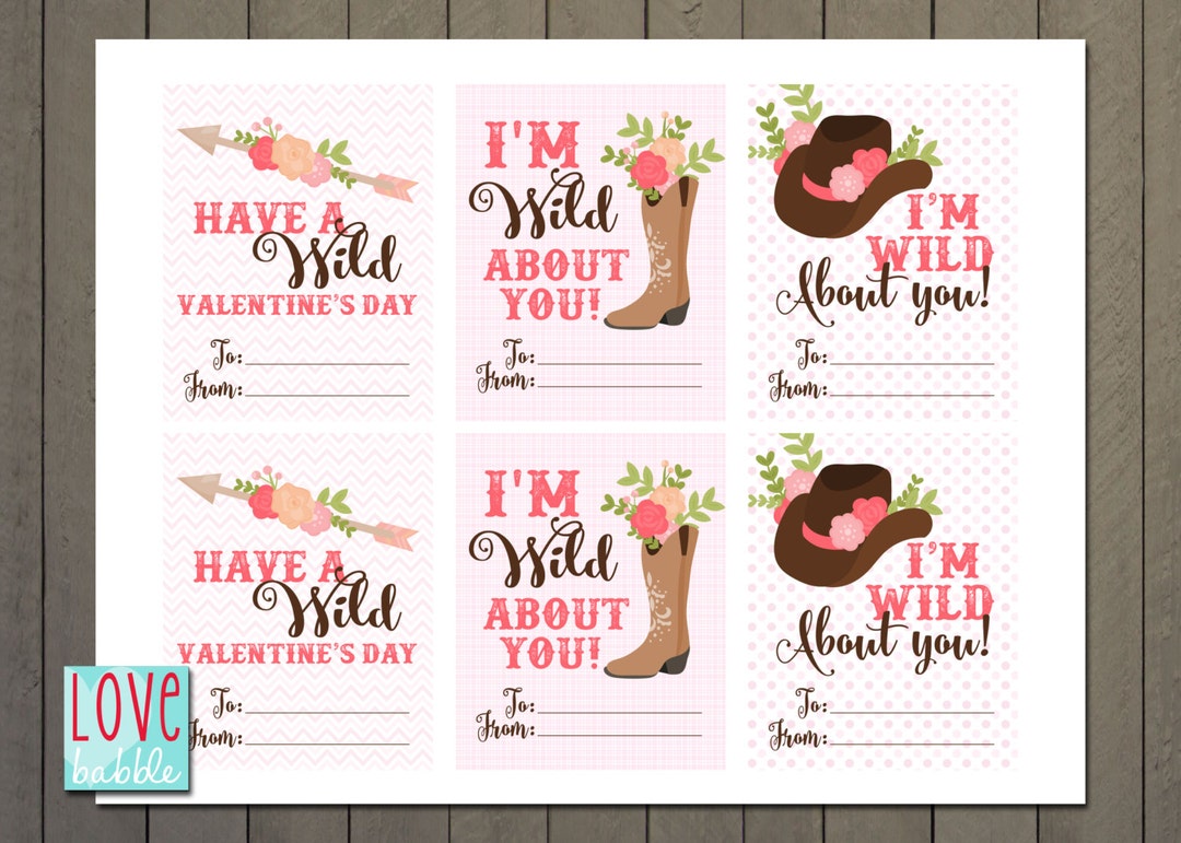Western Cowgirl Wild West Horse Valentine Exchange Cards - PRINTABLE ...