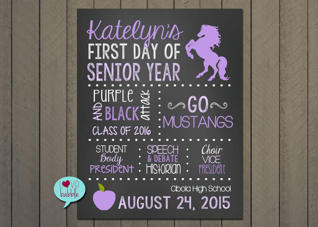 First Day of Senior Year School Sign, Back to School Poster, Last Day ...