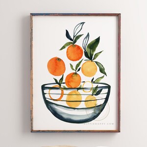 Orange Wall Art, Fruit and Botanical Watercolor Painting, Kitchen Wall ...