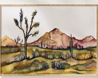 Desert Scene Print, Blush Pink Desert Painting, Print of Original Art ...