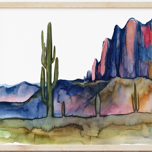 Arizona Desert Watercolor Print by Hippiehoppy - Etsy