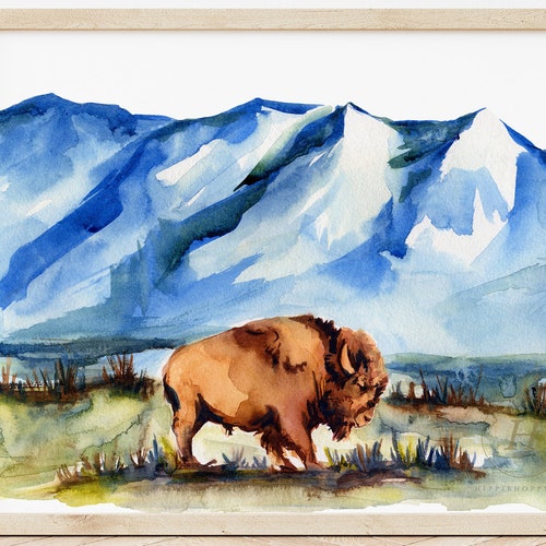 Bison Buffalo Herd Prairie Rustic Western Painting Art Print - Etsy