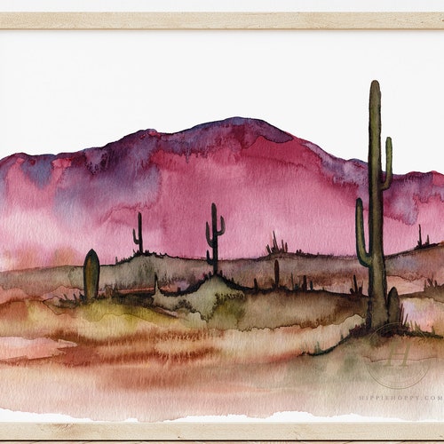 Arizona Desert Watercolor Print by Hippiehoppy - Etsy