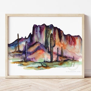 Desert Watercolor Painting Wall Art Print Mountain Art - Etsy