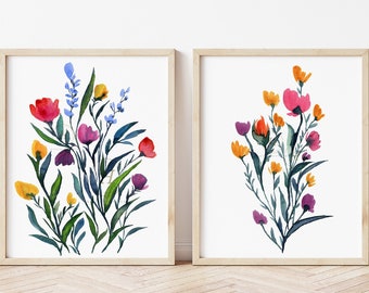 Flower Art Print Set | Etsy