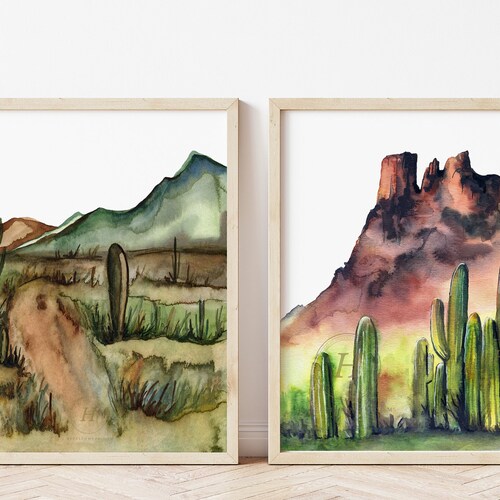 Desert Watercolor Prints Set of 2 Wall Art - Etsy