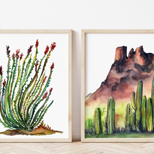 Desert Watercolor Prints Set of 2 Wall Art - Etsy