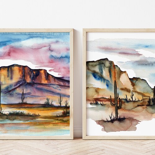 Desert Watercolor Prints Set of 2 Wall Art - Etsy