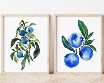 Blueberry Watercolor Print Watercolor Berry Print Set Watercolor Berry ...